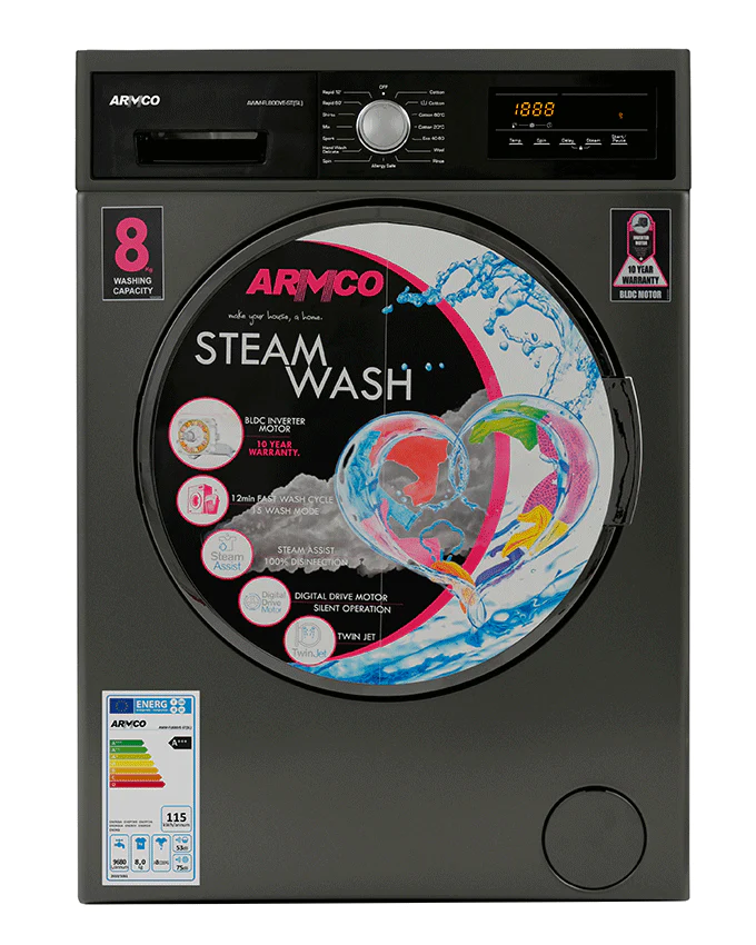ARMCO AWM-FL800VE-ST(SL) - 8KG, 55L, Fully Automatic STEAM Washing ...